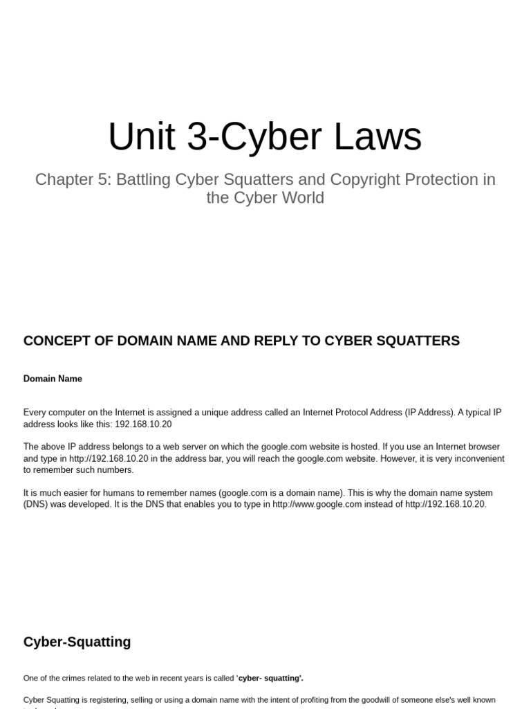 Unit 3-Cyber Laws - Chapter 5 - Battling Cyber Squatters and Copyright ...