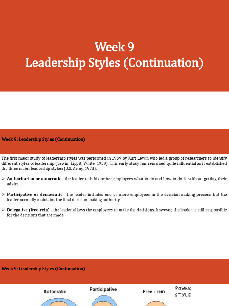 W9 - Leadership Styles - Presentation | PDF | Leadership | Applied ...