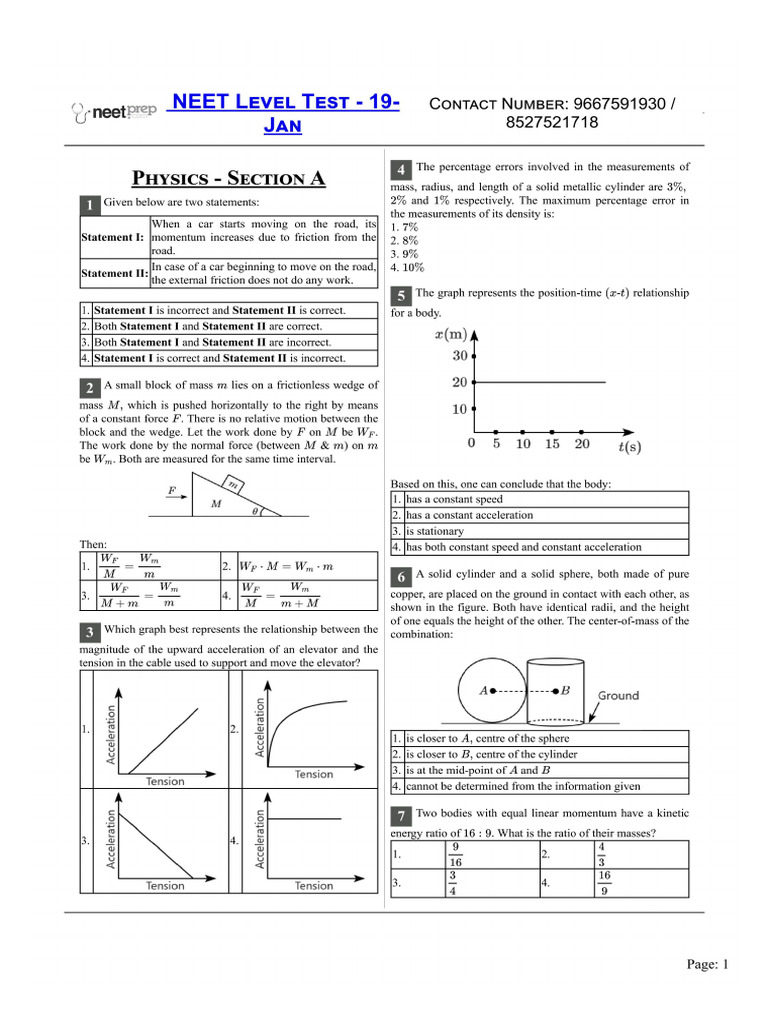NEETprep Ascend 3.0 TEST | PDF | Force | Angular Momentum
