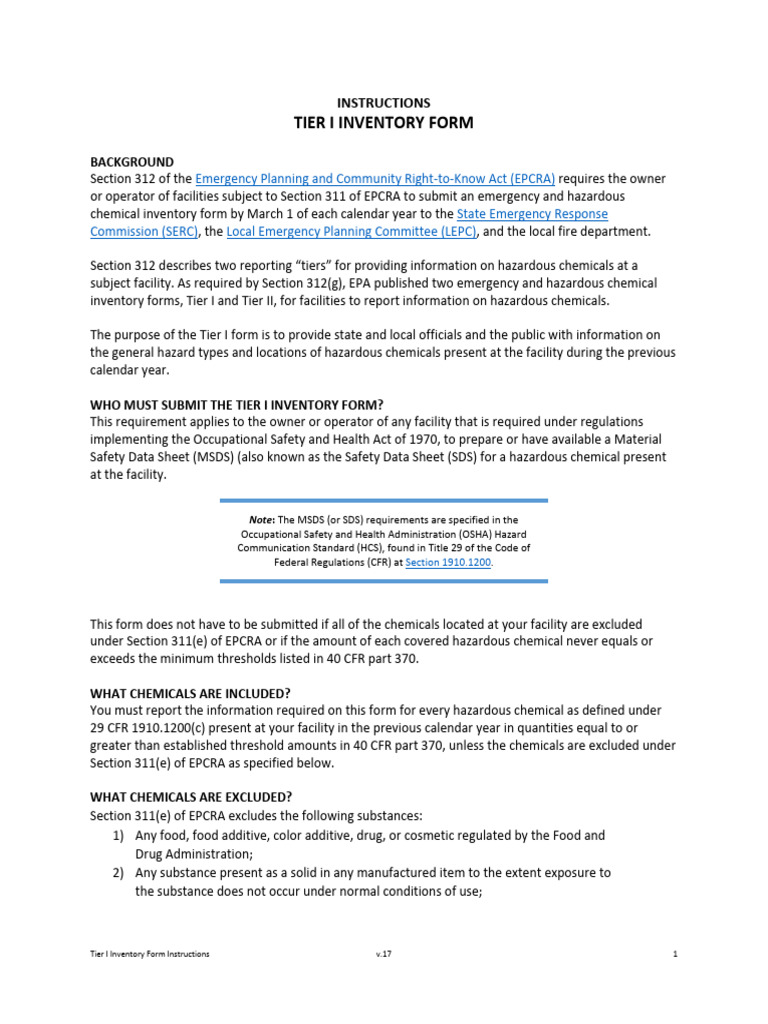 Tier I Inventory Form Submission Guide | PDF | Workplace | Chemistry