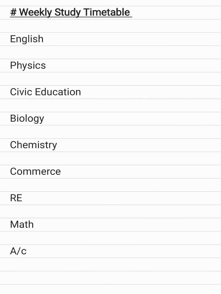 Weekly Study Timetable | PDF
