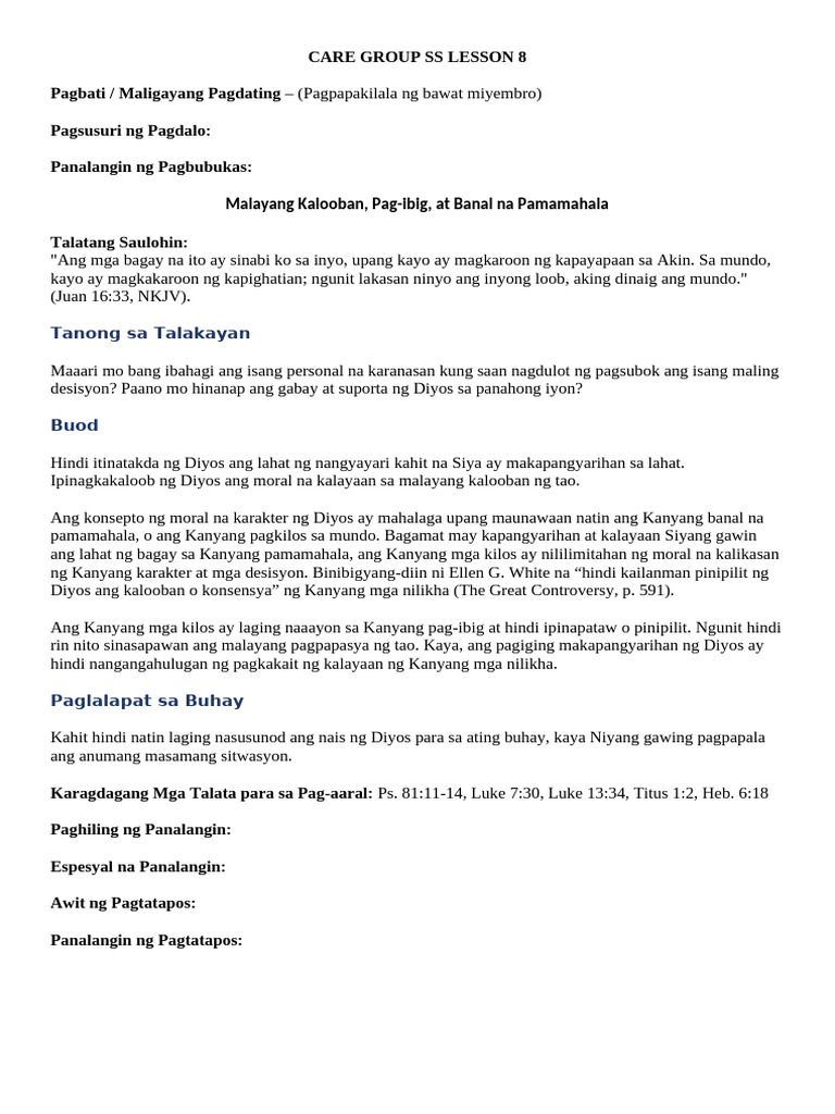 CARE-GROUP-SS-LESSON-8-TAGALOG | PDF