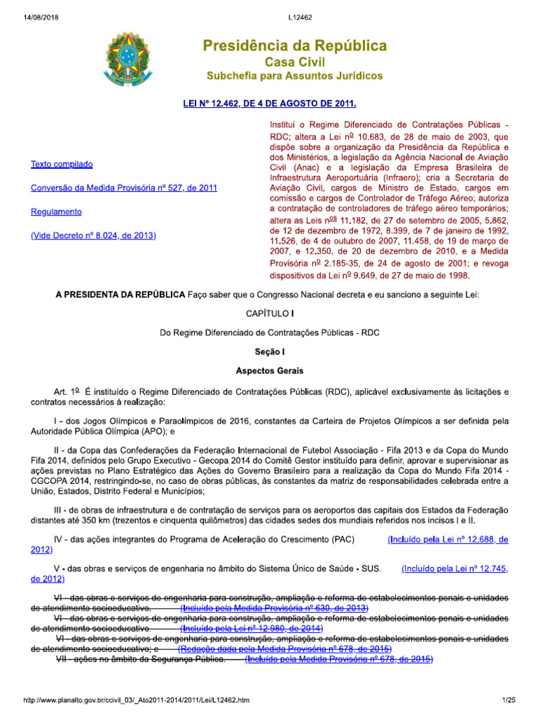 Lei Federal nº 12.462-2011 - Institui o RDC | PDF