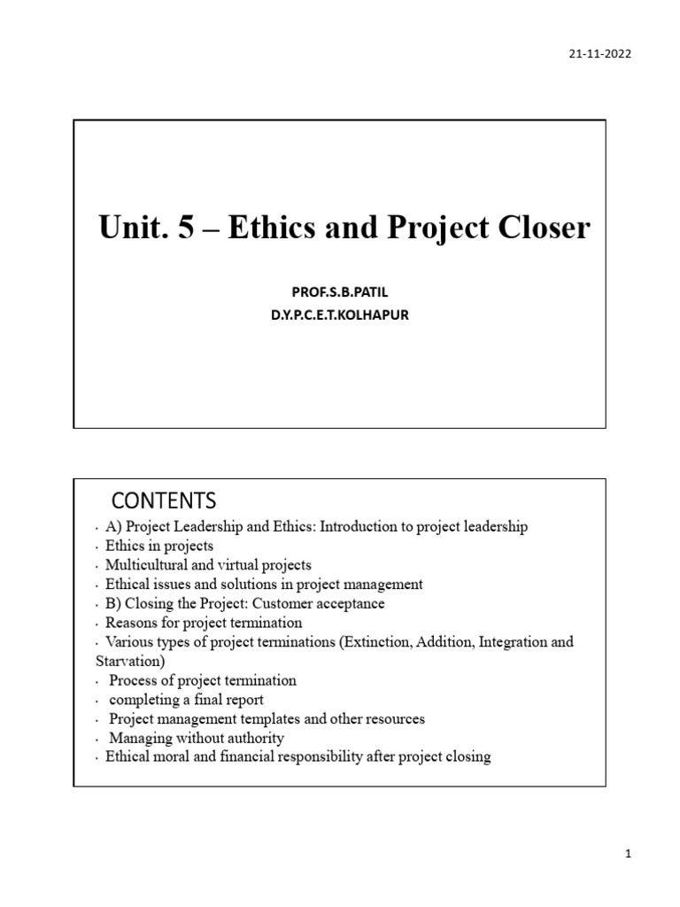 Project Leadership and Ethics Overview | PDF | Leadership | Project ...