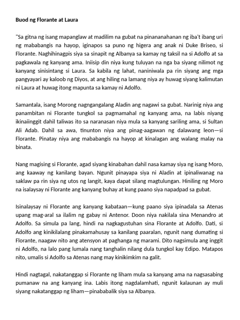 Buod NG Florante at Laura | PDF
