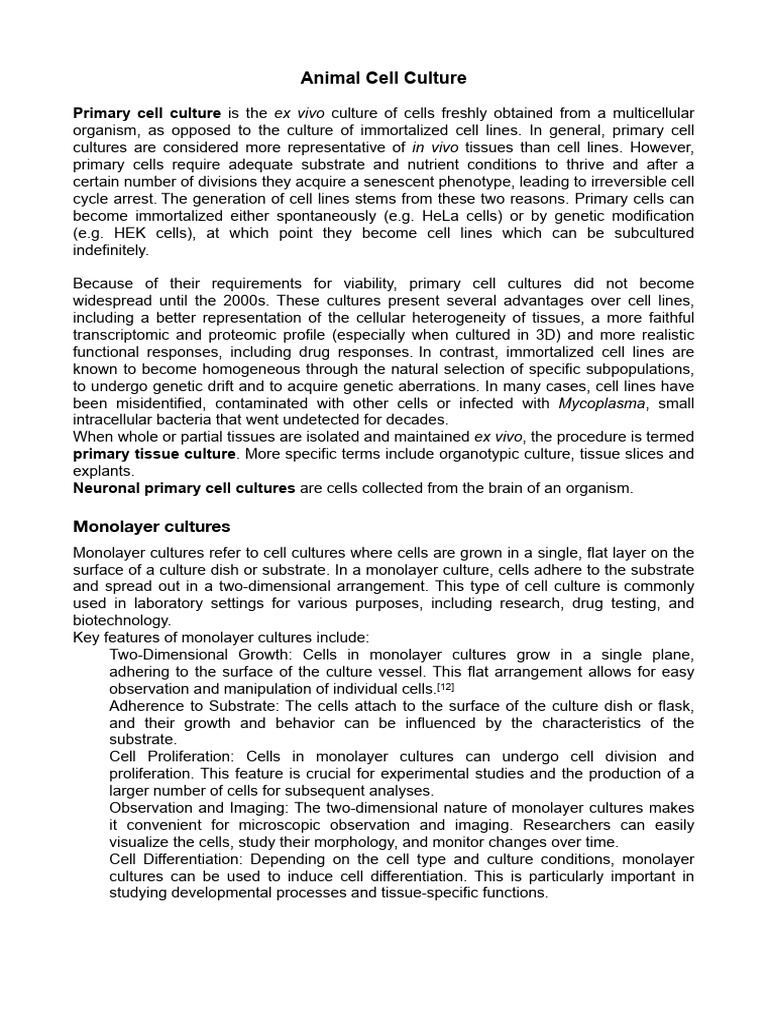 Primary vs. Immortalized Cell Cultures | PDF | Cell Culture | Biotechnology