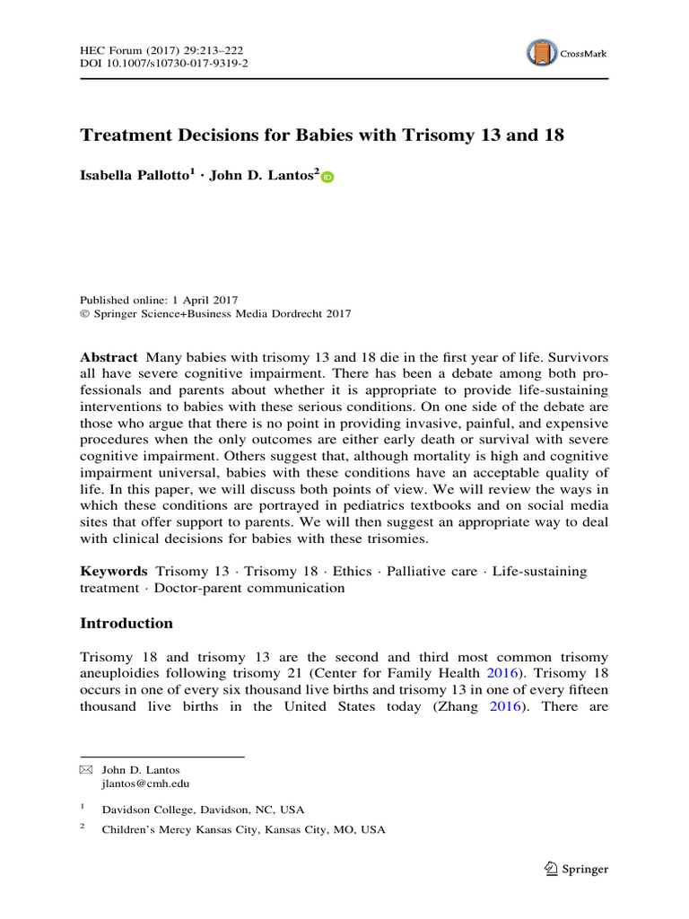 Treatment Choices for Trisomy 13 & 18 | PDF | Fetus | Medicine