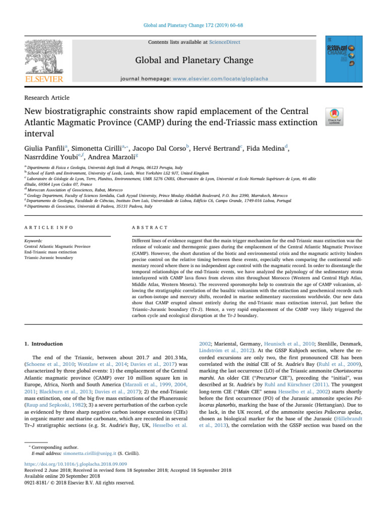 CAMP Eruption and End-Triassic Extinction | PDF | Geology | Earth Sciences