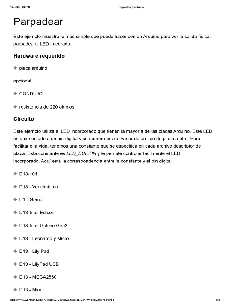 Parpadeo - Arduino | PDF | Arduino | Resistor