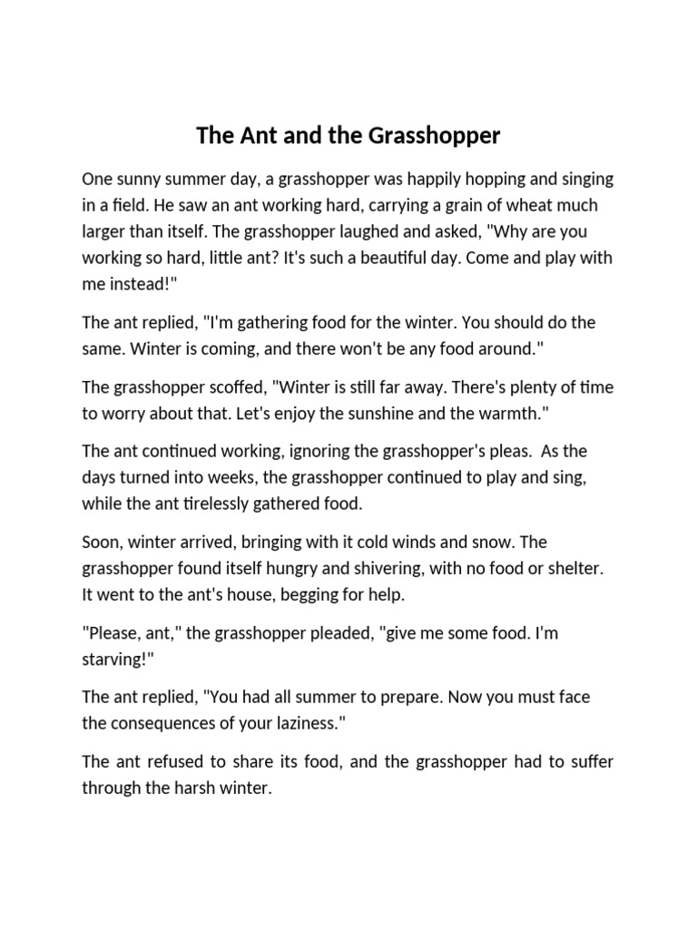 The Ant and the Grasshopper Fable | PDF