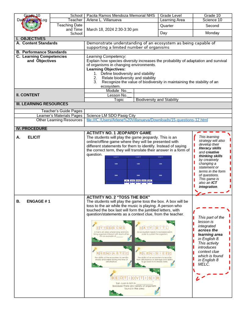 Demo Dll G10 Biodiversity And Stability Pdf Biodiversity Ecosystem