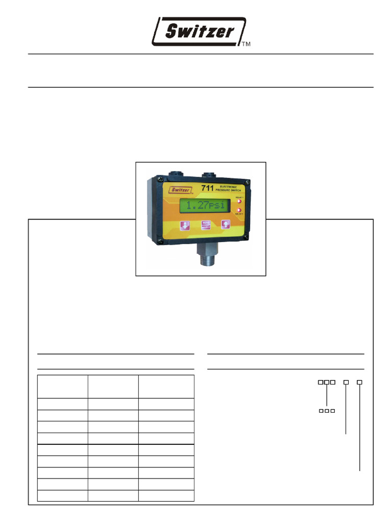 Electronic Pressure Switch Model 711 | PDF | Relay | Electrical Connector