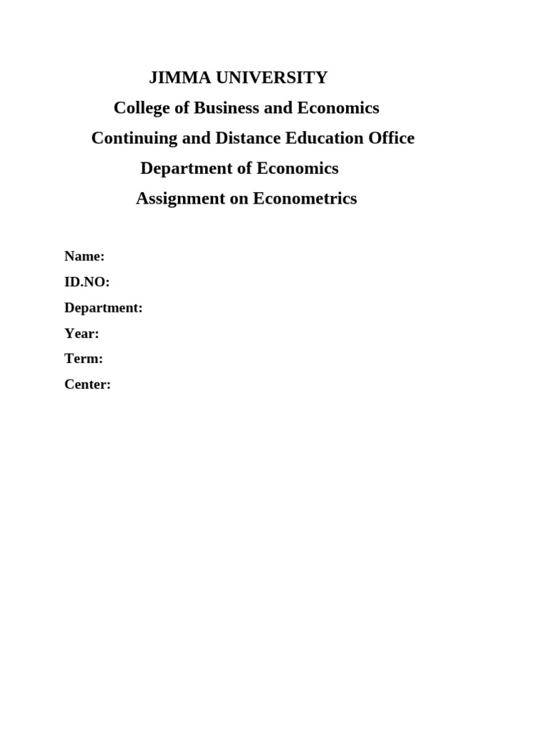 Econometrics Jimma Assignment | PDF | Errors And Residuals | Ordinary Least Squares
