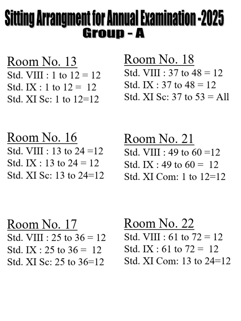 Seating Arrangment (Annual Exam 2025 - Senior) | PDF