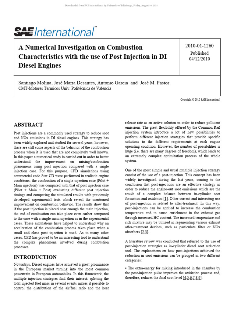2010-01-1260 (SAE Paper) | PDF | Exhaust Gas | Combustion