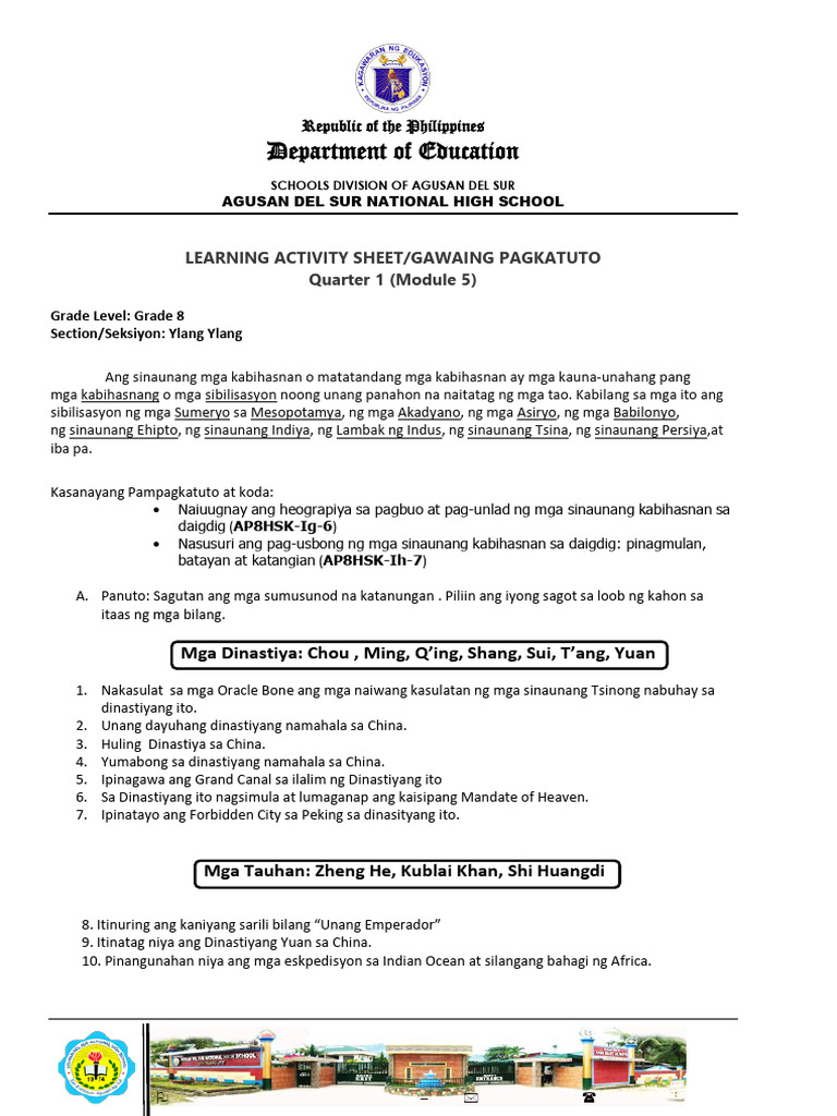 AP8 - Q1 - Module 5 LAS 1 | PDF