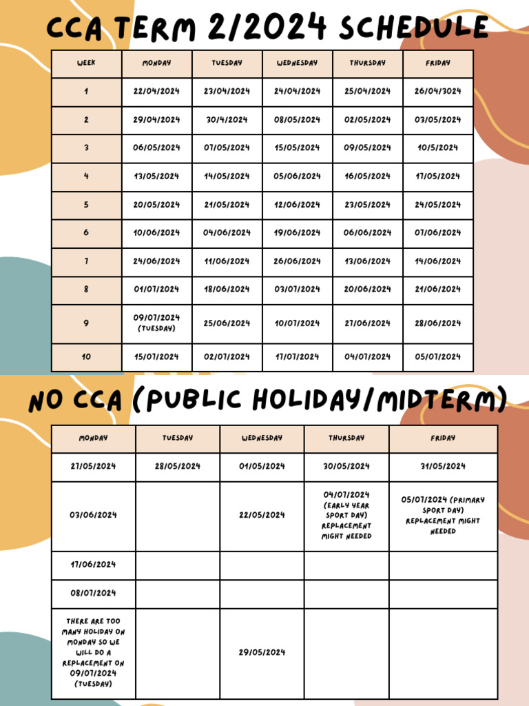 CCA Schedule 2024 Term 2 | PDF