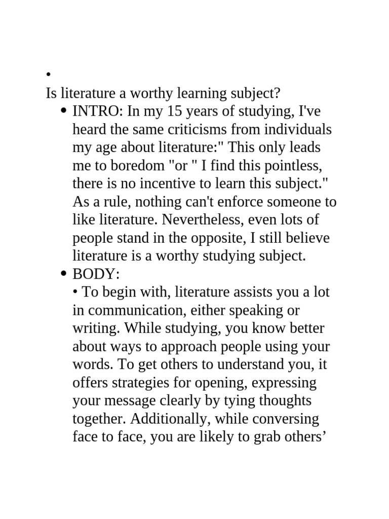 Is Literature A Worthy Learning Subject | PDF