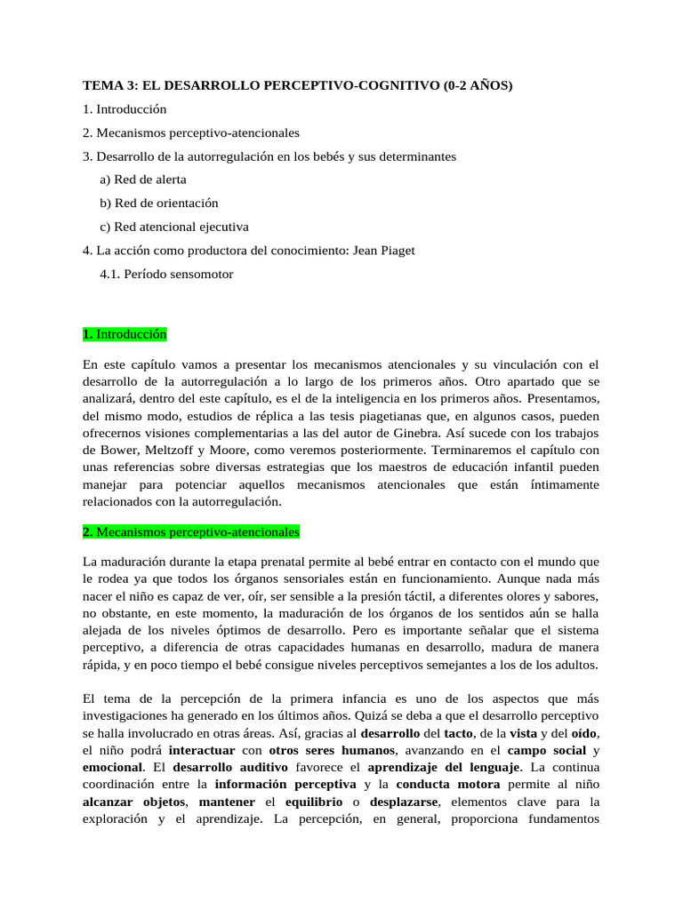 Desarrollo Perceptivo-Cognitivo Infantil | PDF | Autorregulación emocional | Atención