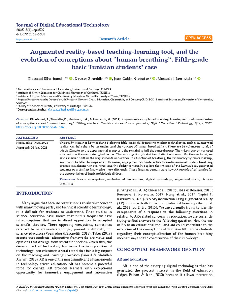 Augmented Reality Based Teaching Learning Tool and The Evolution of Conceptions About Human ...