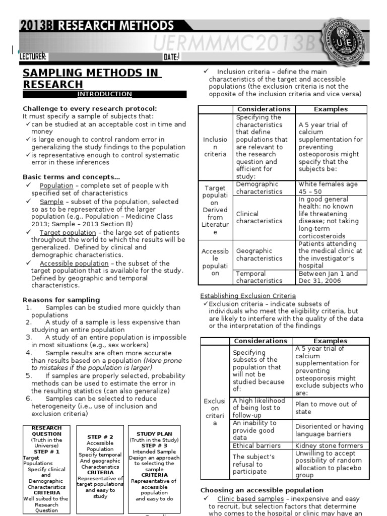 Sampling and Sample Size Computation: Sampling Methods in Research ...