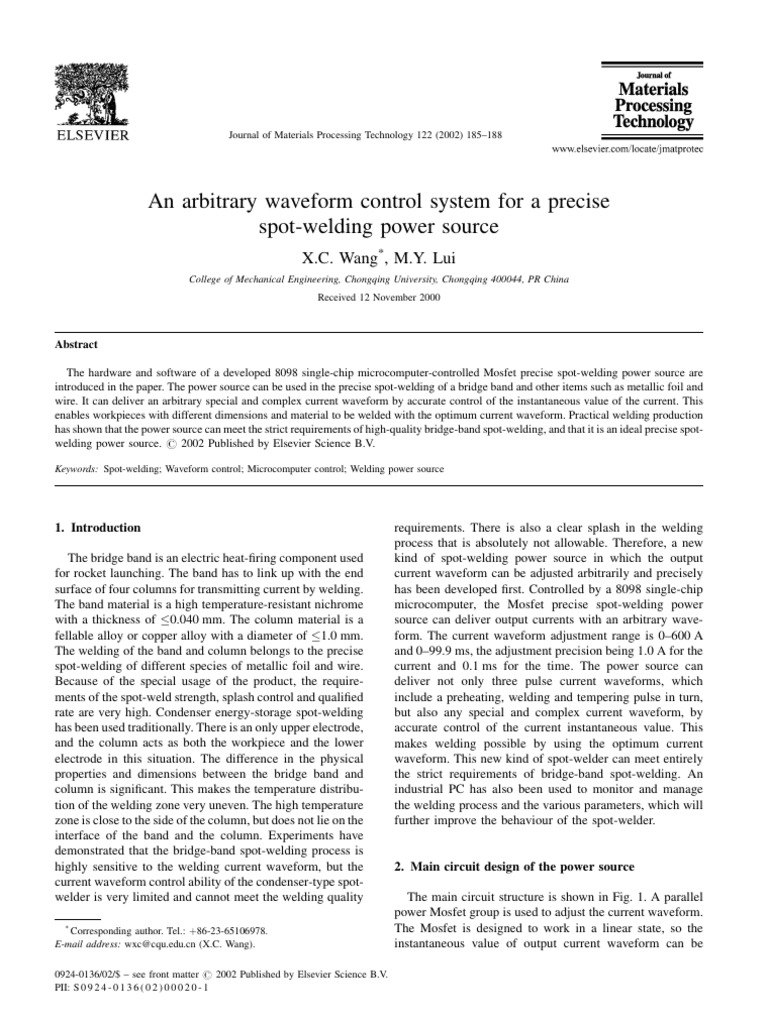 Arbitrary Waveform Control System for a Precise Spot Welding Power ...