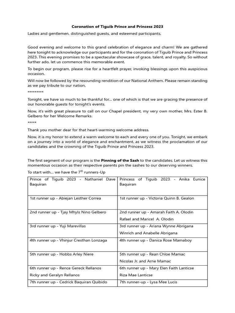Script Coronationoftiguibprinceandprincess2023 240310100546 04176667 | PDF