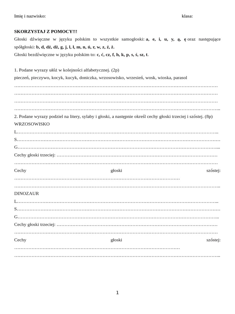 Fonetyka - Sprawdzian | PDF