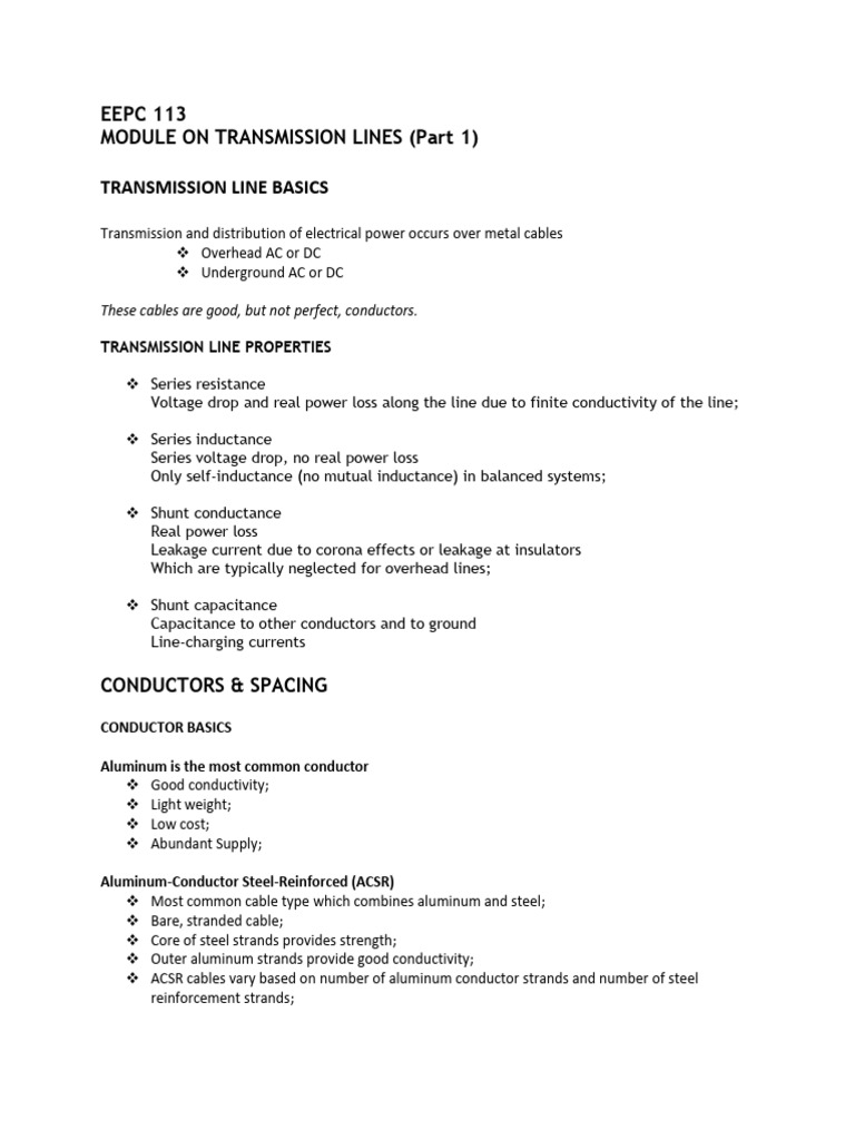 Conductors and Spacing - Module | PDF | Electric Power Transmission ...