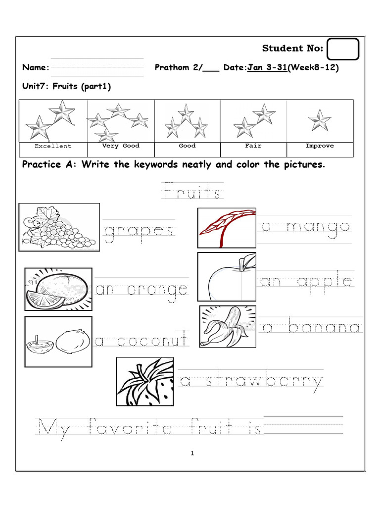 Grade 2 Fruits Worksheet Activities | PDF