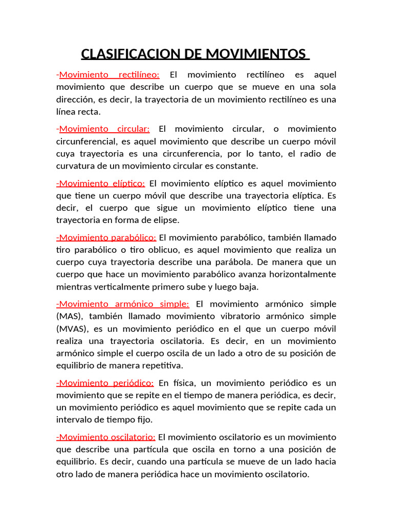 Clasificación de Movimientos Físicos | PDF
