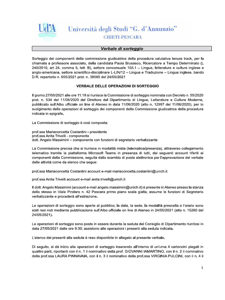 Verbale Sorteggio Commissione L-Lin12 | PDF
