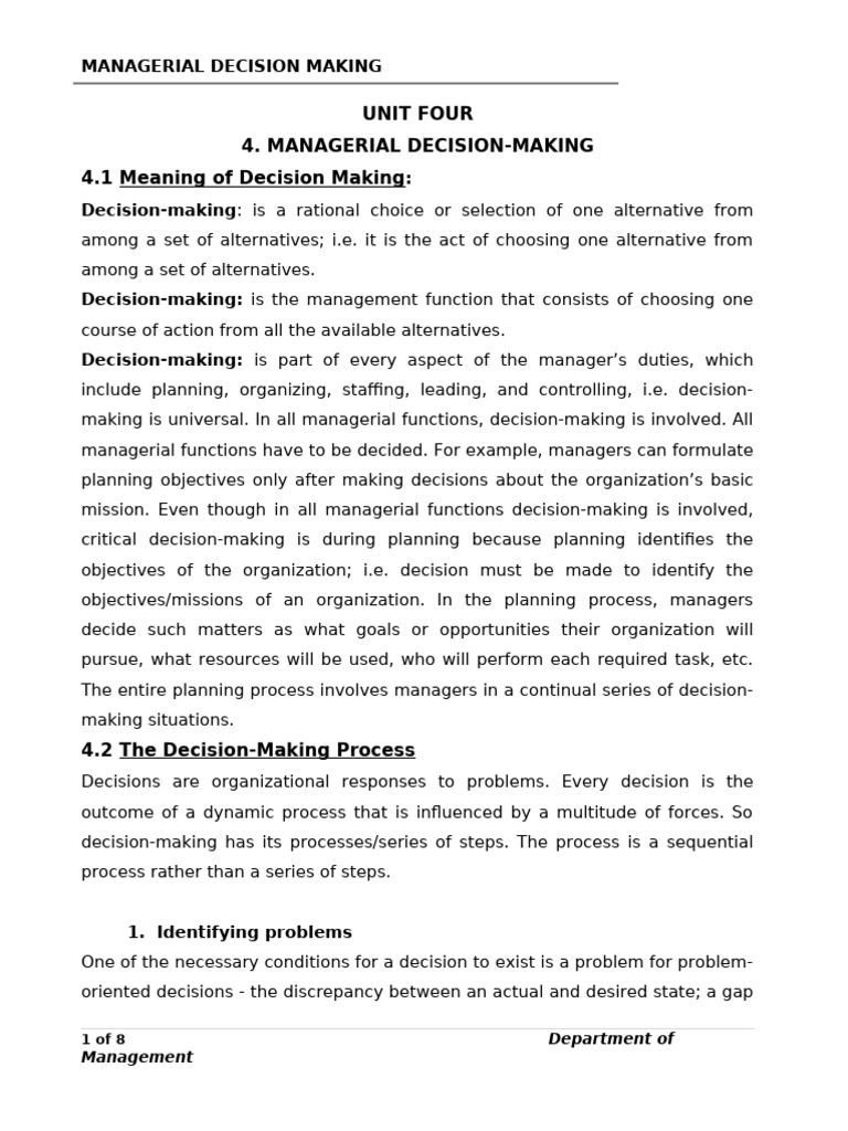 Managerial Decision-Making Process | PDF | Decision Making | Risk