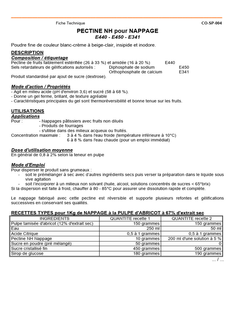 Pectine NH pour Nappage: Guide d'Utilisation | PDF | Substances ...