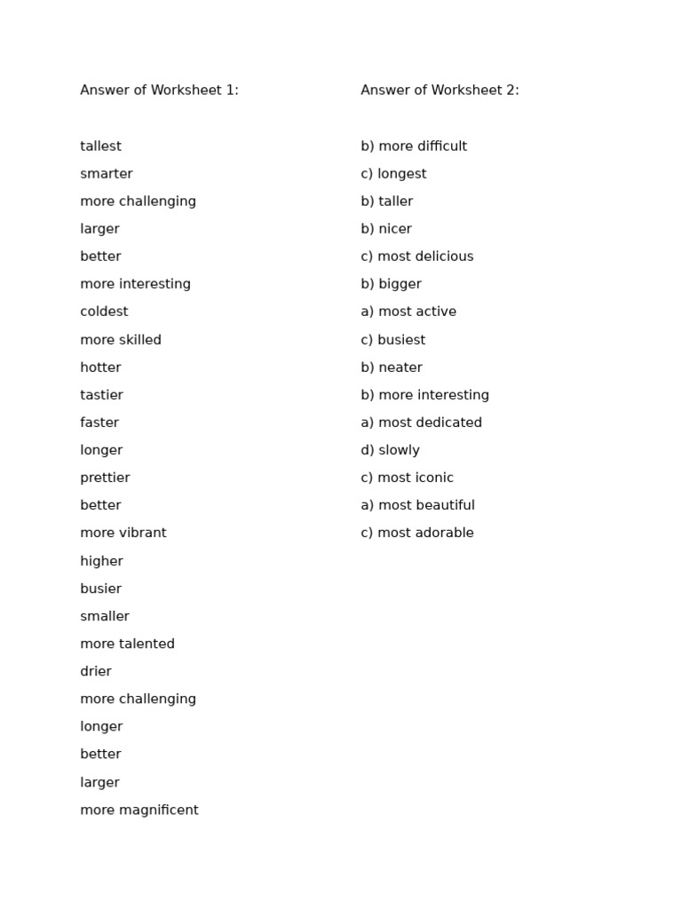 Answer of Worksheet 1,2 | PDF