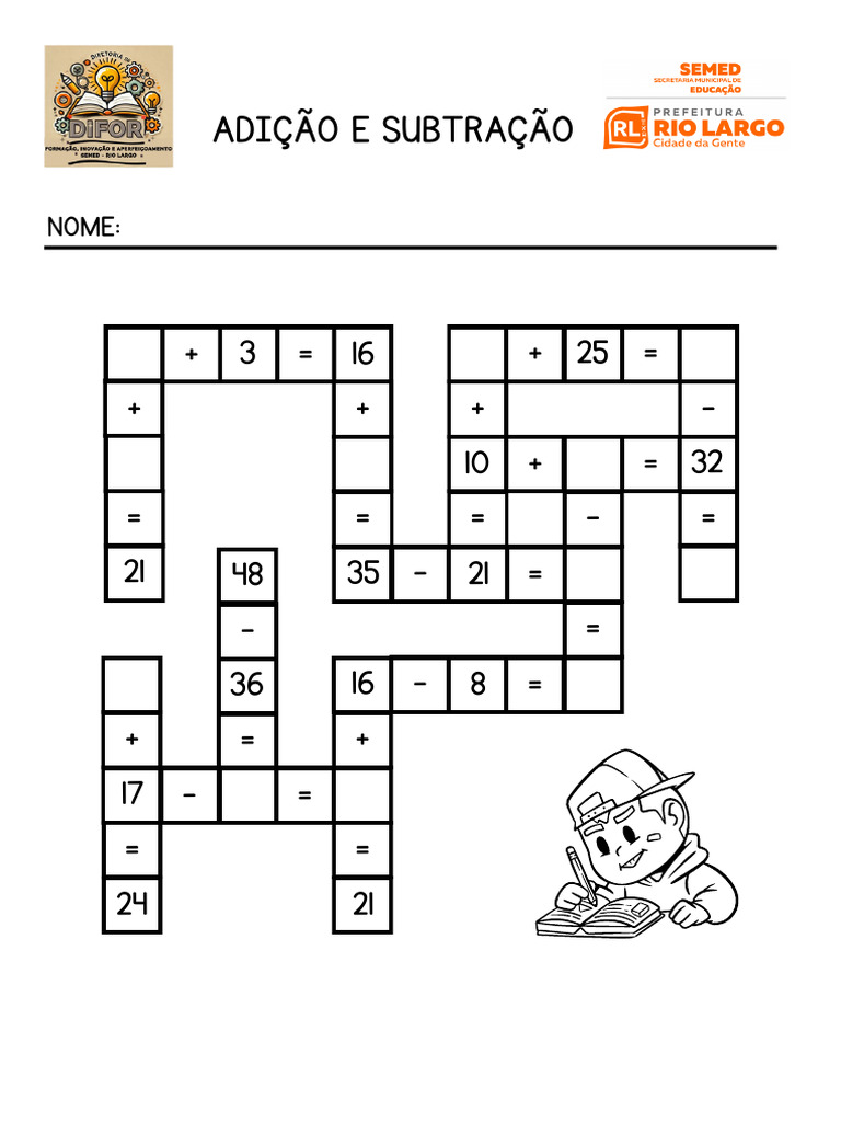 Addition Crossword Puzzle Worksheet in Blue Illustrative Style (1) | PDF