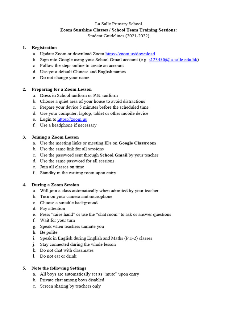 La Salle Primary Zoom Class Guidelines | PDF | Software | Computing