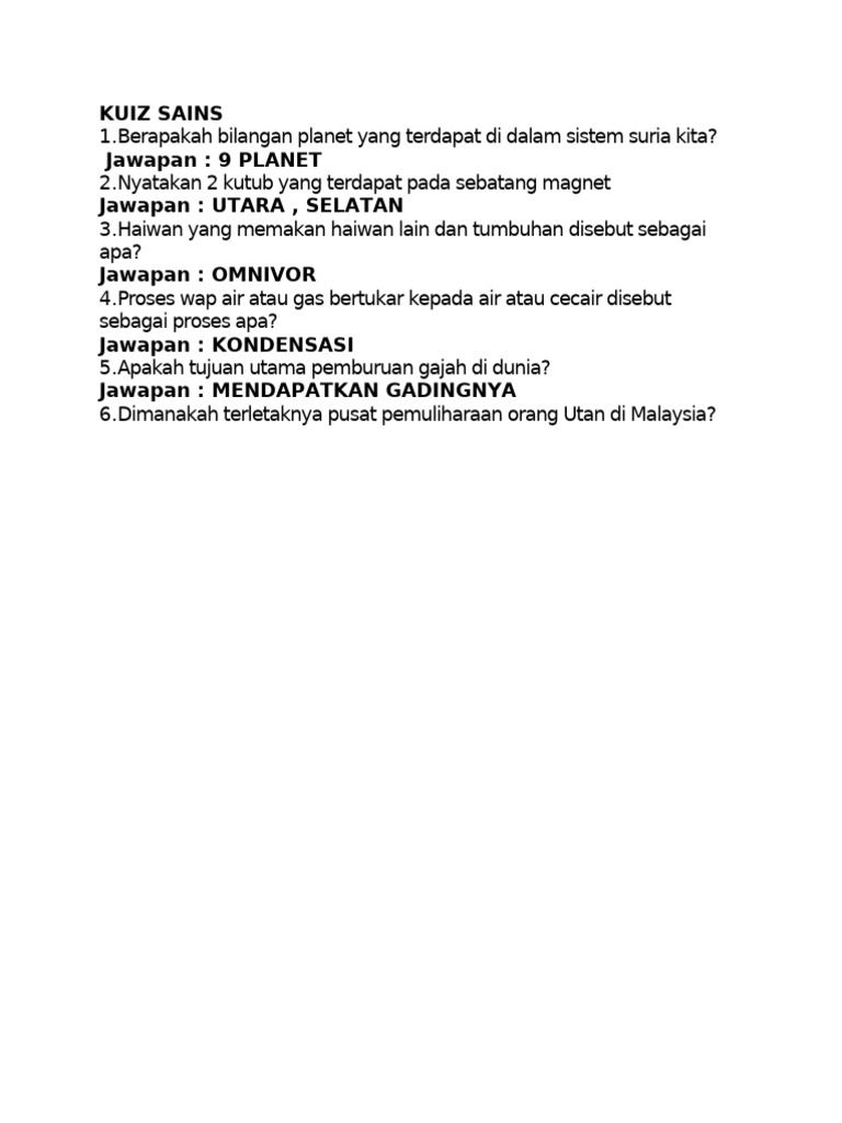 Kuiz Sains | PDF