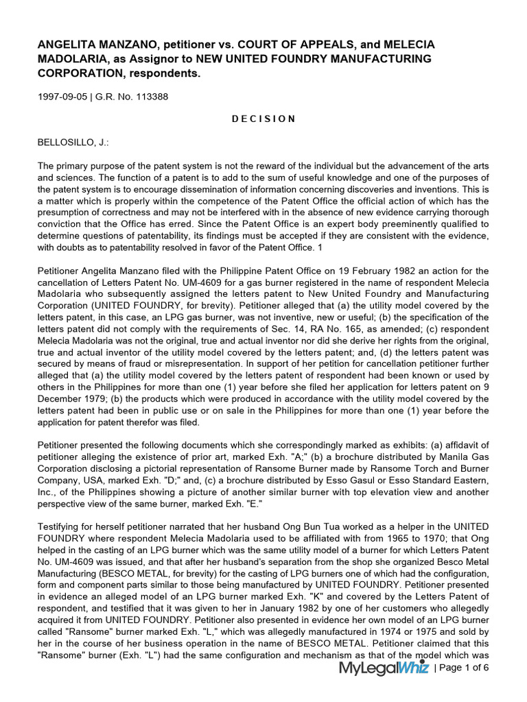Patent Cancellation Case: Manzano vs. Madolaria | PDF | Prior Art | Patent