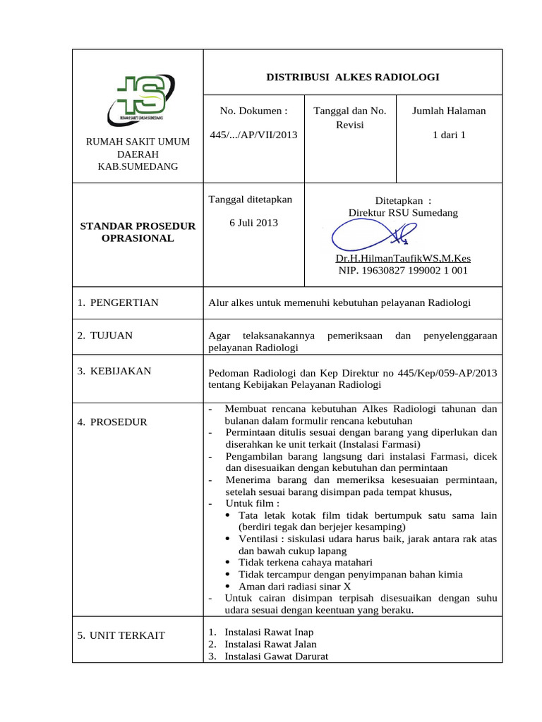 Prosedur Distribusi Alkes Radiologi RSU | PDF