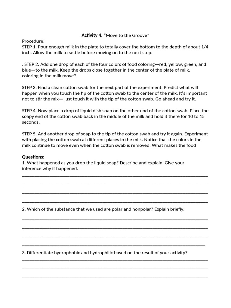 Magic Milk Experiment Worksheet | PDF