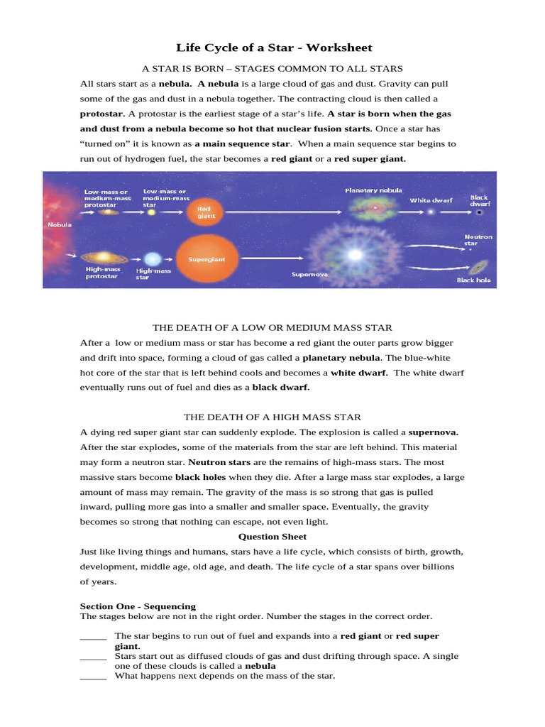 Life of A Star Worksheet | PDF | Stars | Nebula