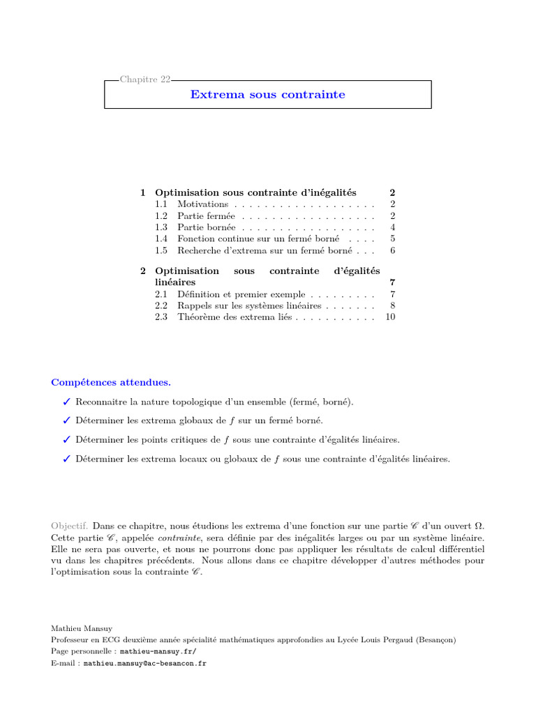 Optimisation des extrema sous contraintes | PDF | Intervalle ...