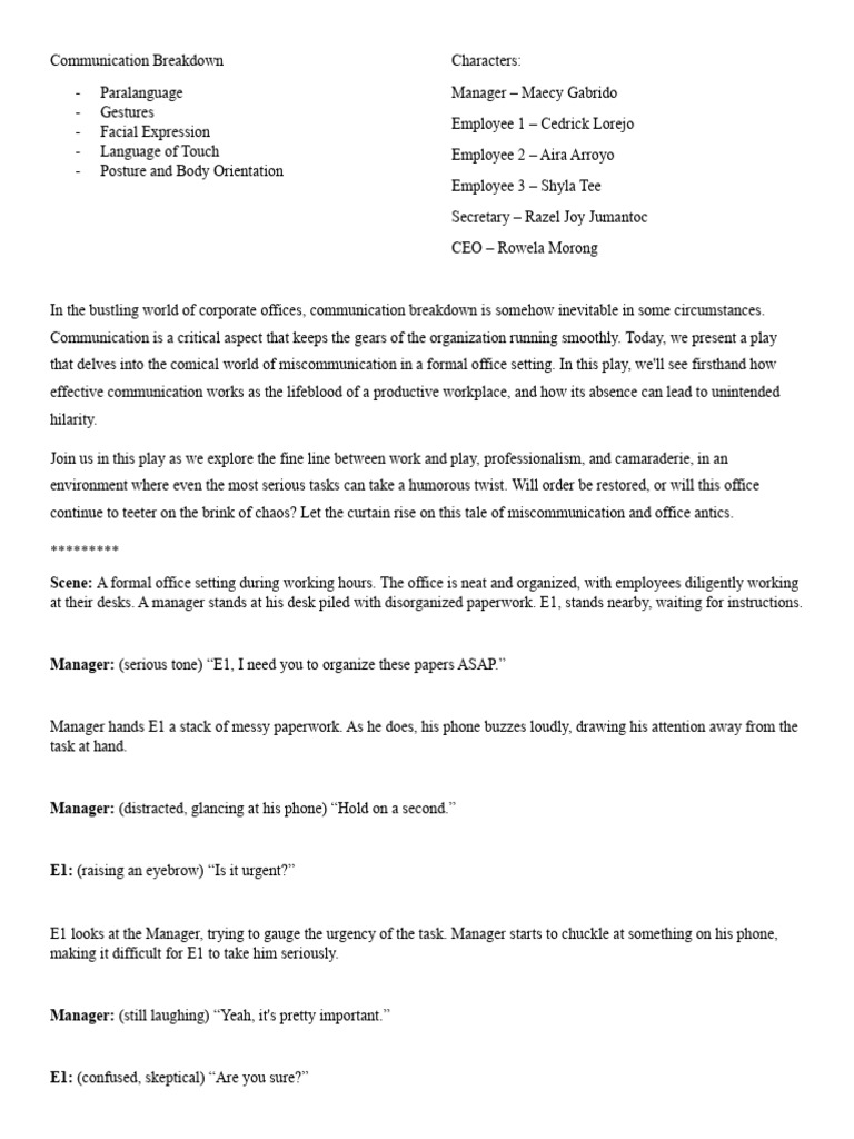Communication Breakdown Skit Script | PDF | Communication | Body Language