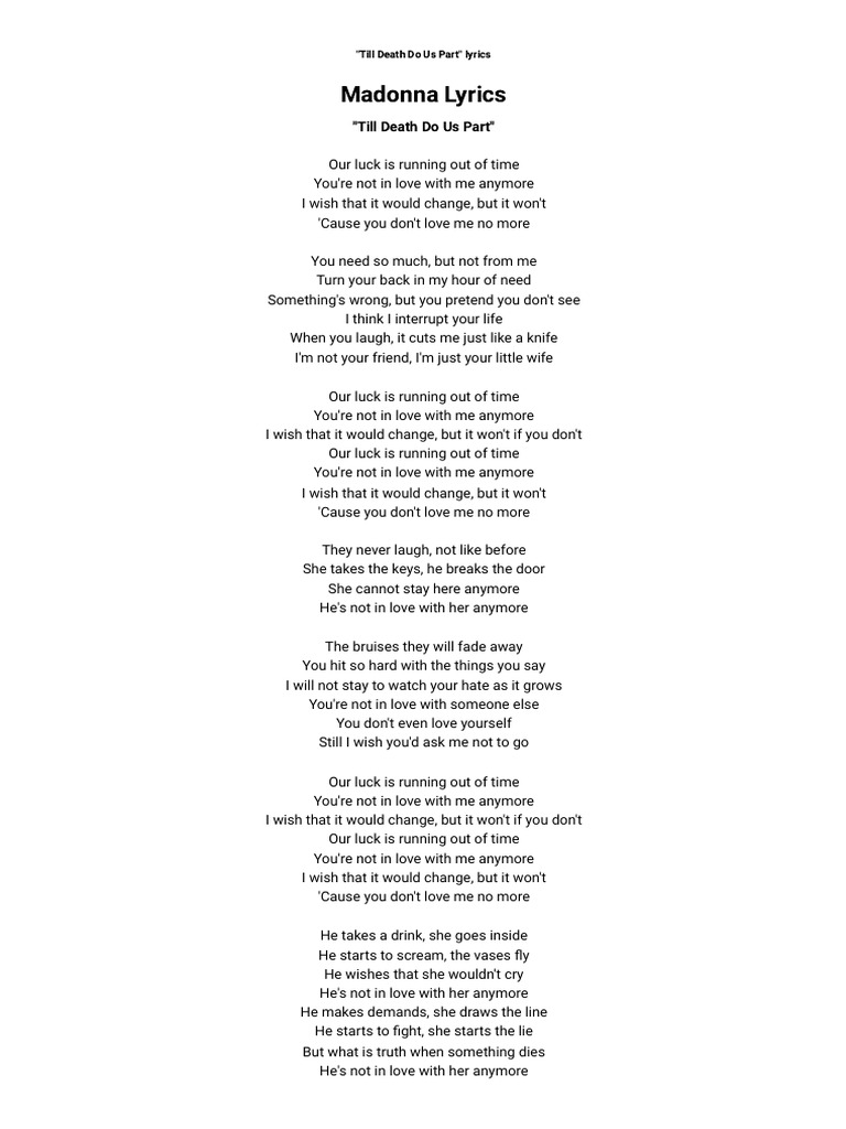 Madonna's "Till Death Do Us Part" Lyrics | PDF