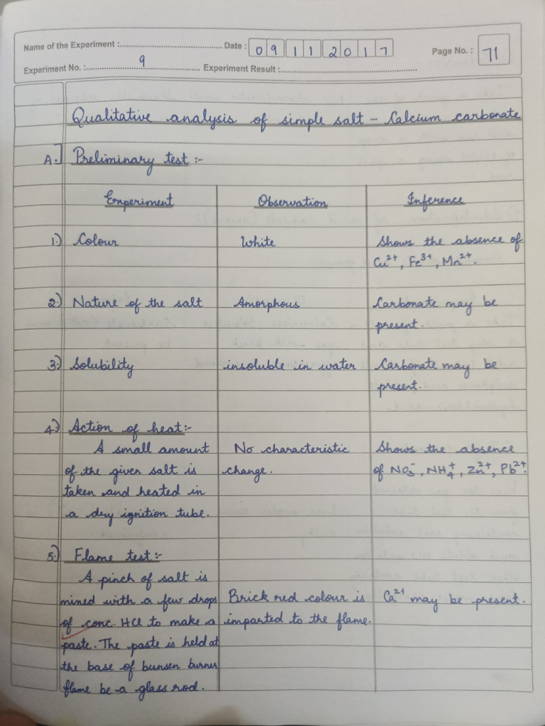 Salt Analysis-Calcium Carbonate | PDF | Chemistry | Molecules