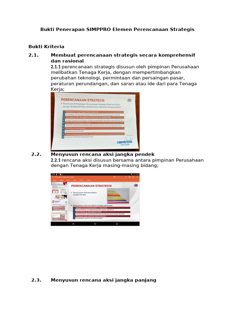 Bukti Penerapan SIMPPRO Elemen Perencanaan Strategis Chickenpoppe | PDF