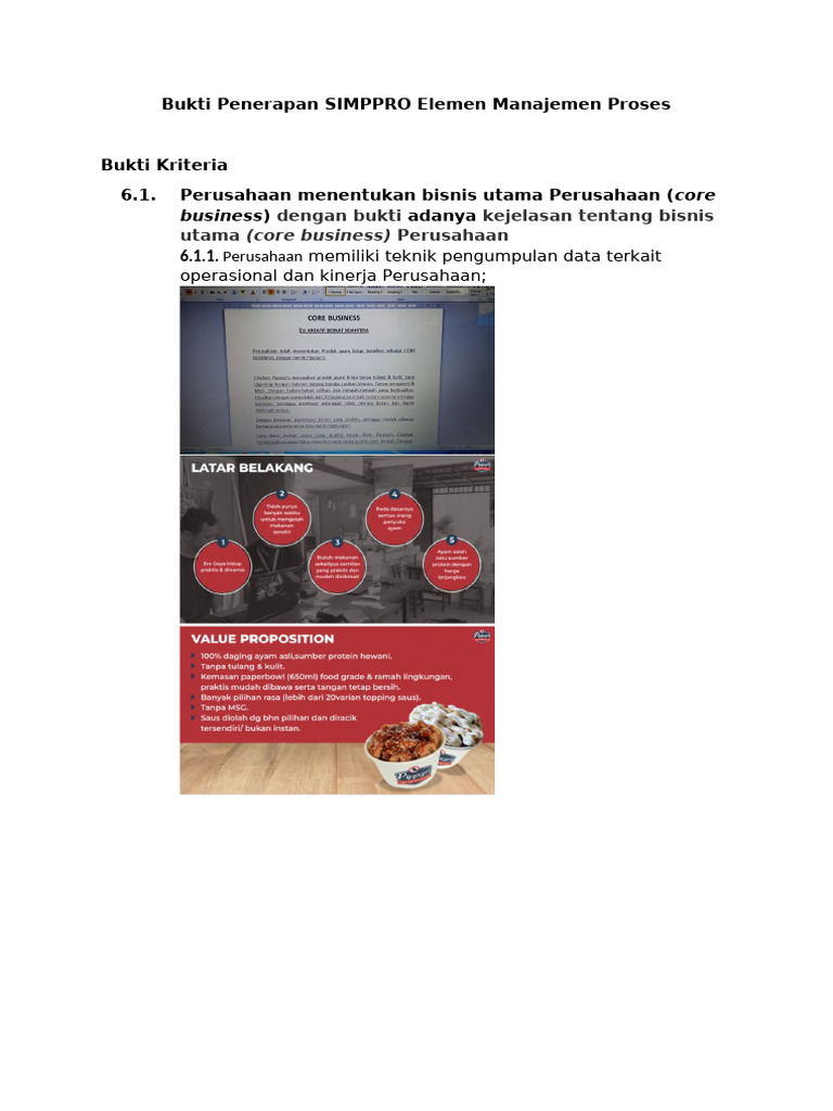 Bukti Penerapan SIMPPRO Elemen Manajemen Proses Chickenpoppe | PDF