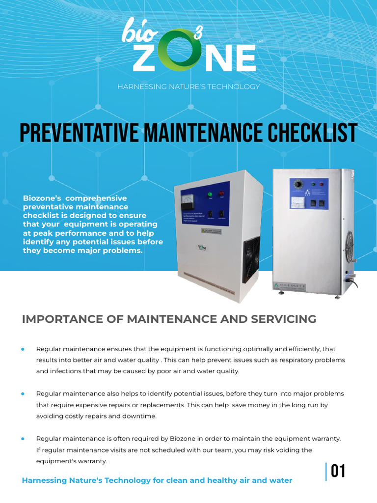 Biozone Preventative Maintenance Checklist | PDF | Ozone | Valve