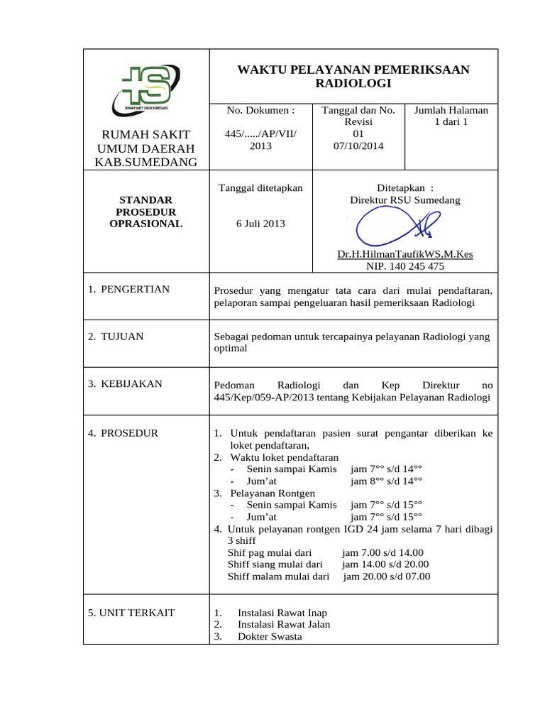 Jadwal & Prosedur Radiologi RSU Sumedang | PDF
